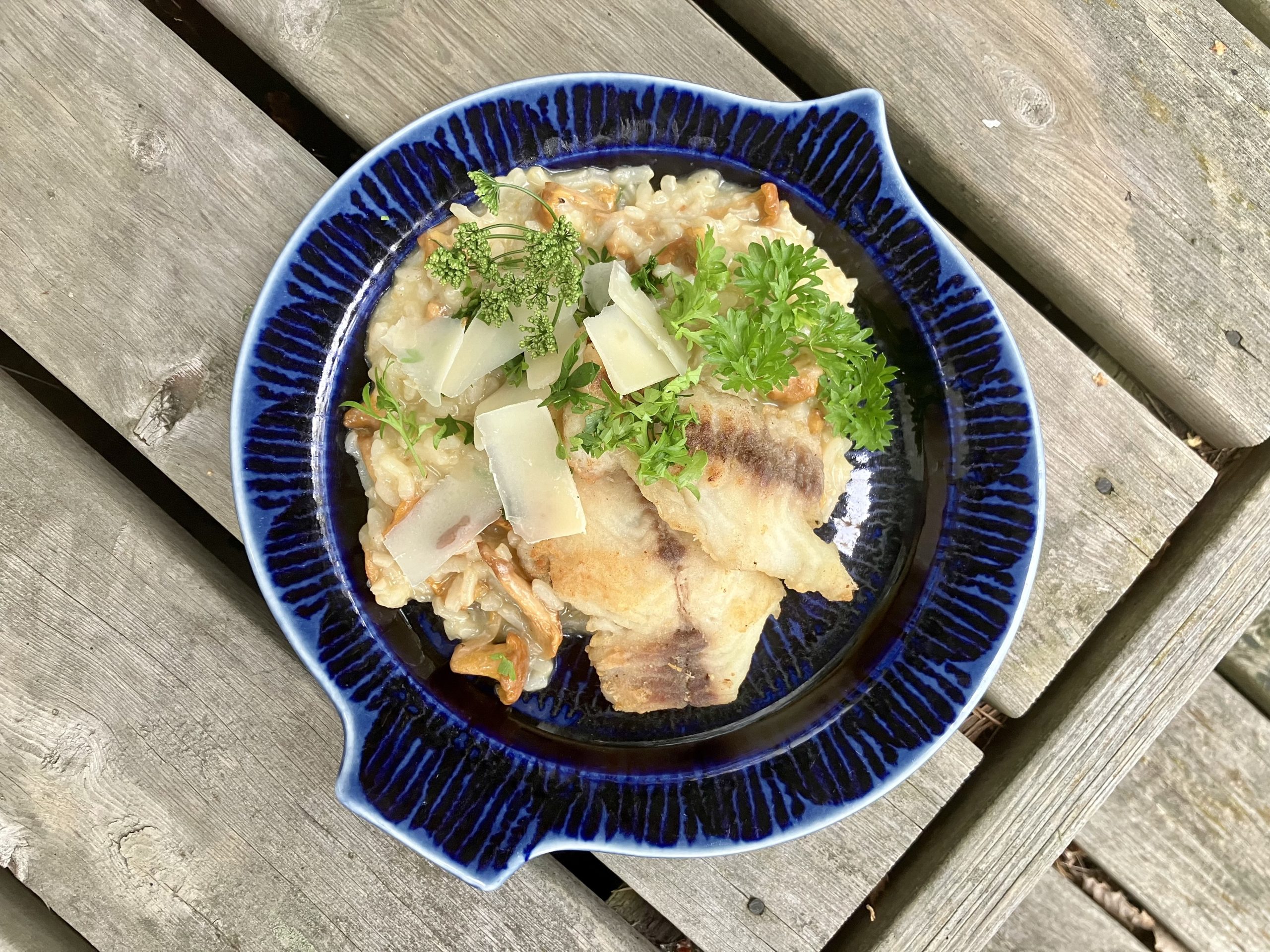 Paistettua säynettä ja kantarellirisottoa - Kalaruoka